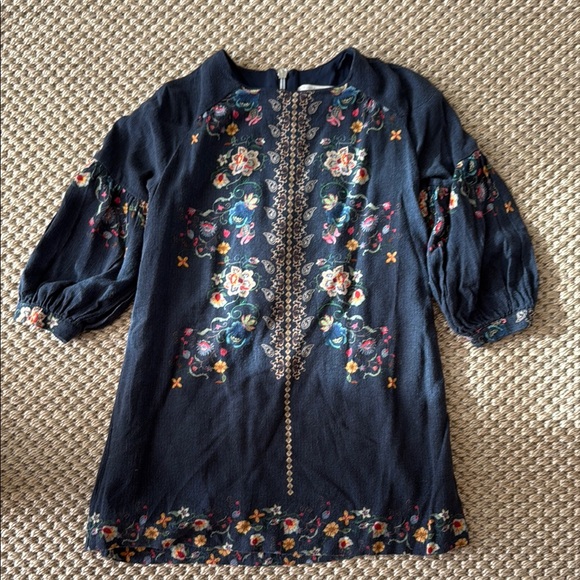 Zara | Dresses | Zara Blue Embellished Tunic With Mandarin Collar ...